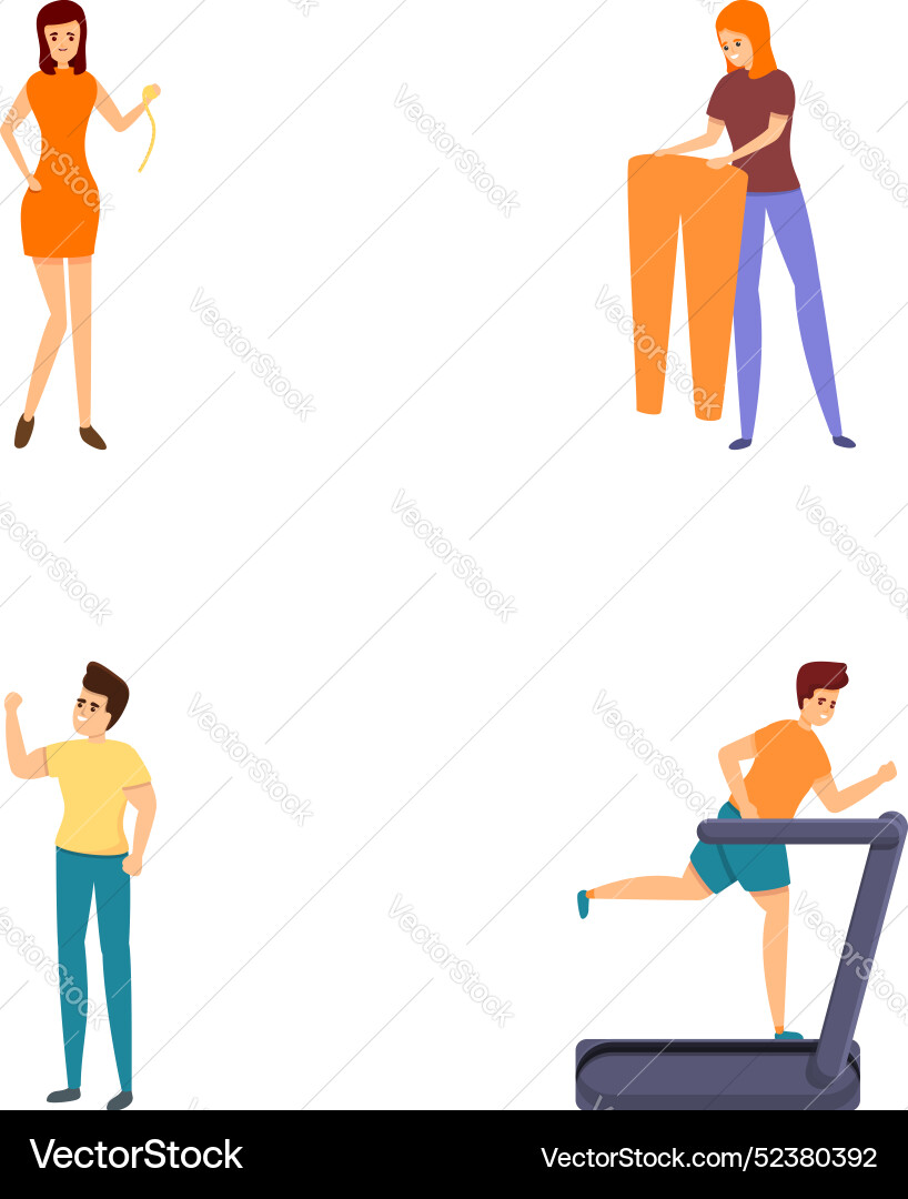 Slimming icons set cartoon people before Vector Image