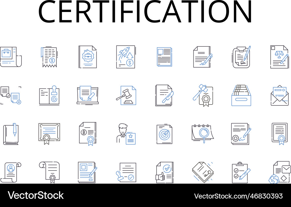 Certification line icons collection approval Vector Image
