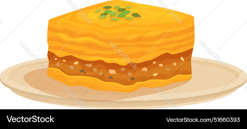 Delicious baklava piece lying on plate covered Vector Image