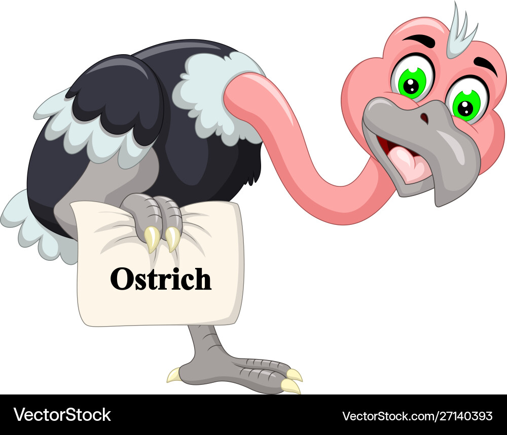 Funny black pink ostrich cartoon Royalty Free Vector Image
