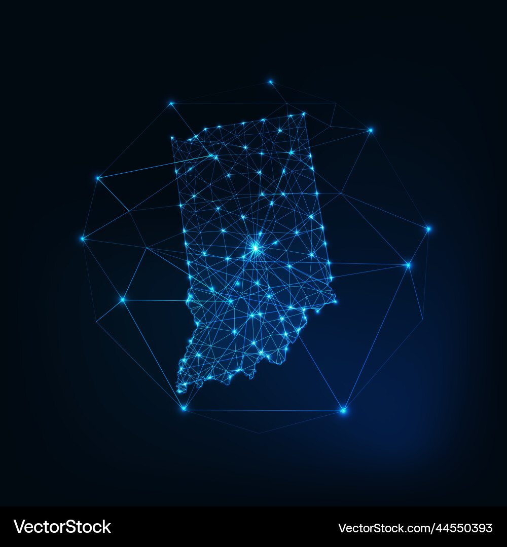 Glowing Indiana State Map Silhouette Royalty Free Vector