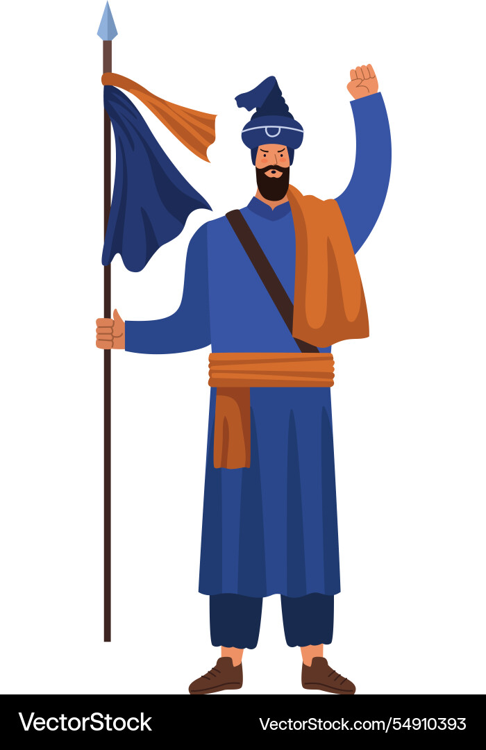Man sikh warrior with flag Royalty Free Vector Image