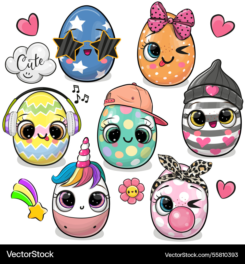 Set of cute cartoon easter eggs Royalty Free Vector Image