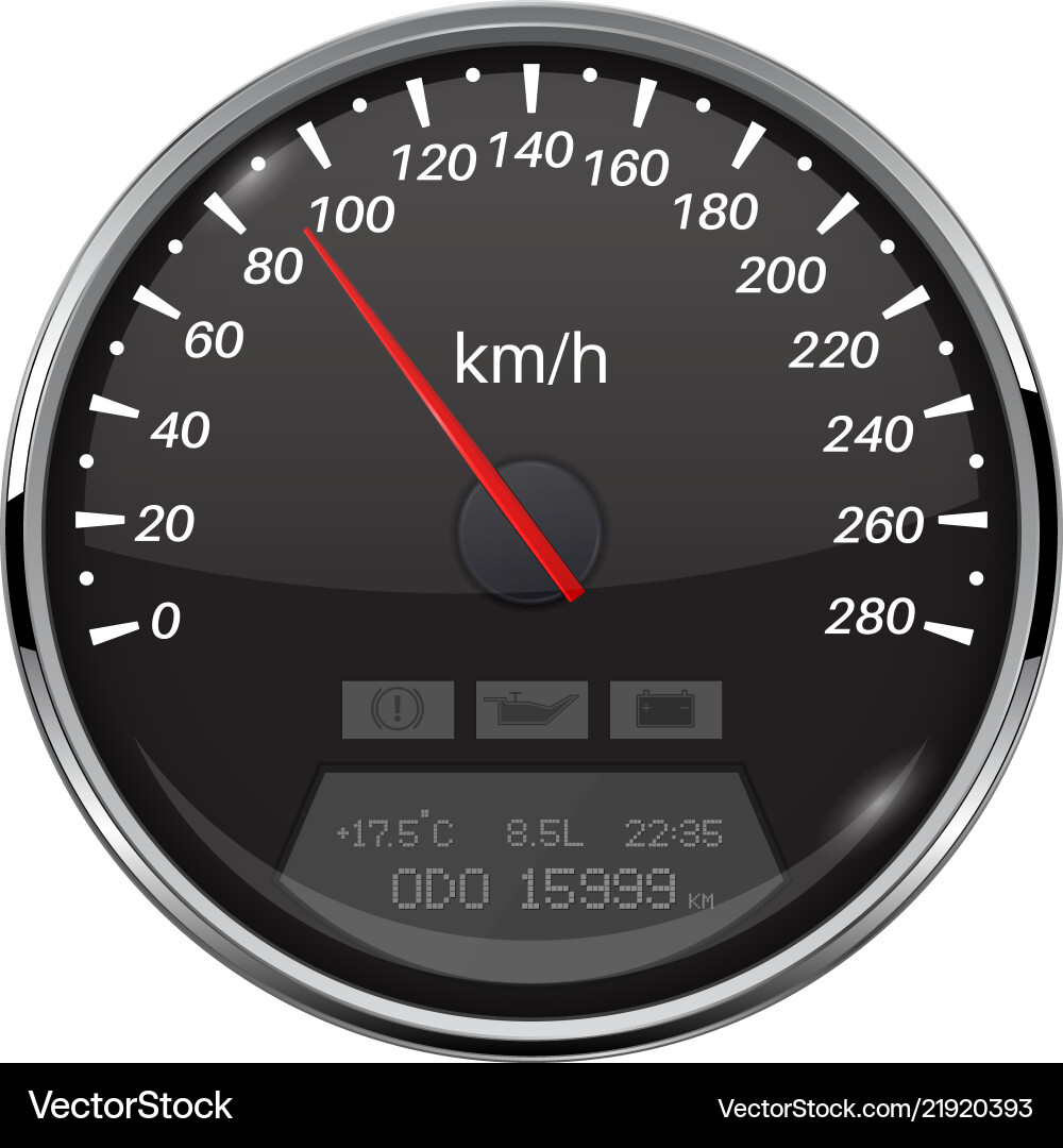 Speedometer black speed gauge with metal frame Vector Image