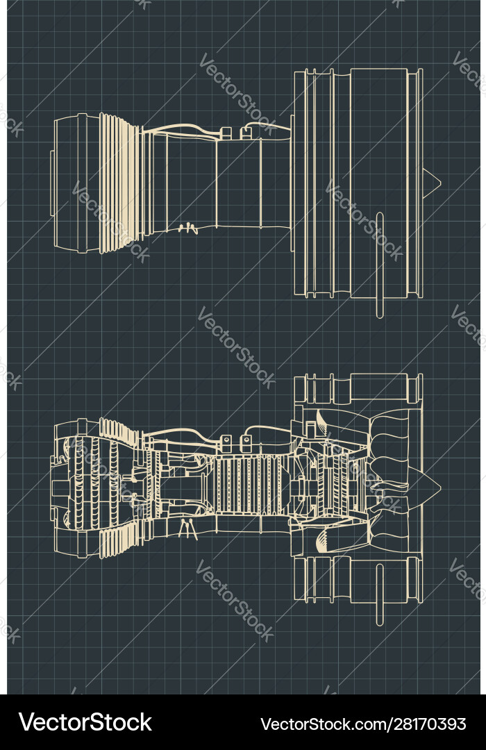 Turbofan jet engine drawings Royalty Free Vector Image