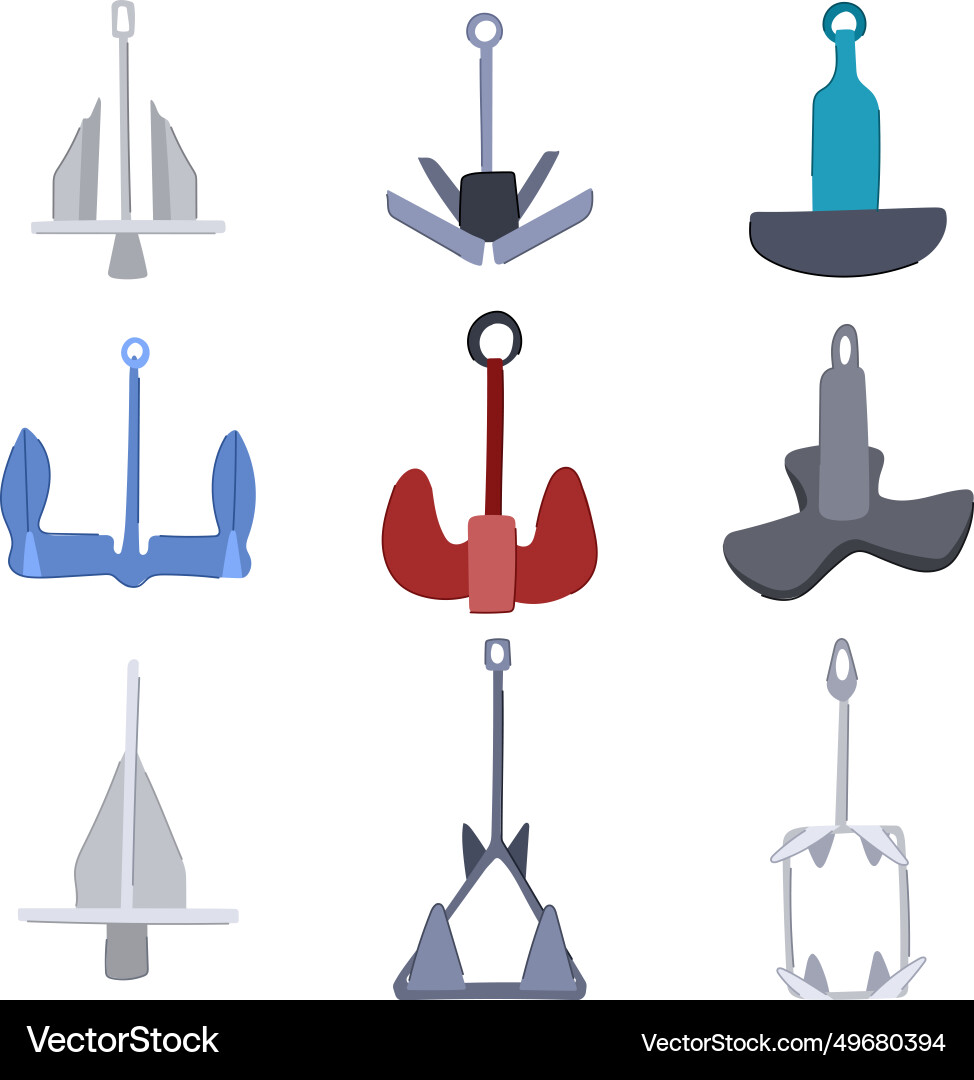 Boat anchor set cartoon Royalty Free Vector Image