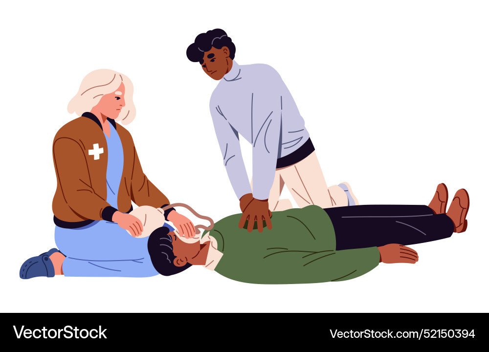 Emergency medics do cpr heart massage Royalty Free Vector