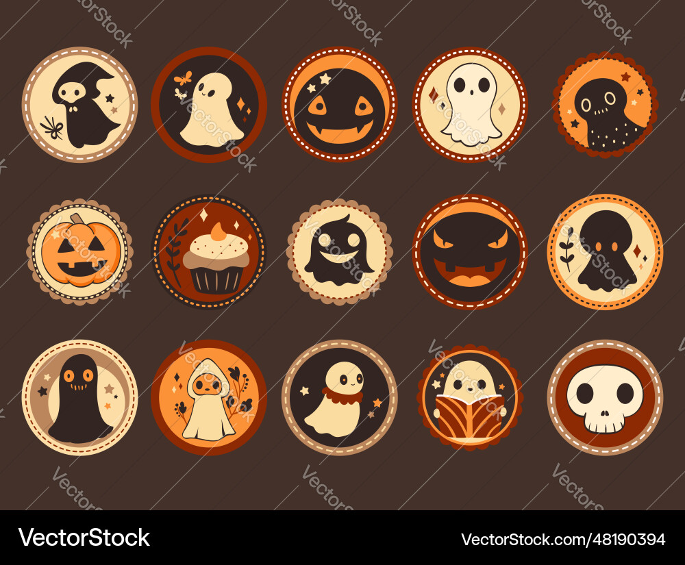 Halloween Stickers - Cute Ghosts & Pumpkins Vector Image