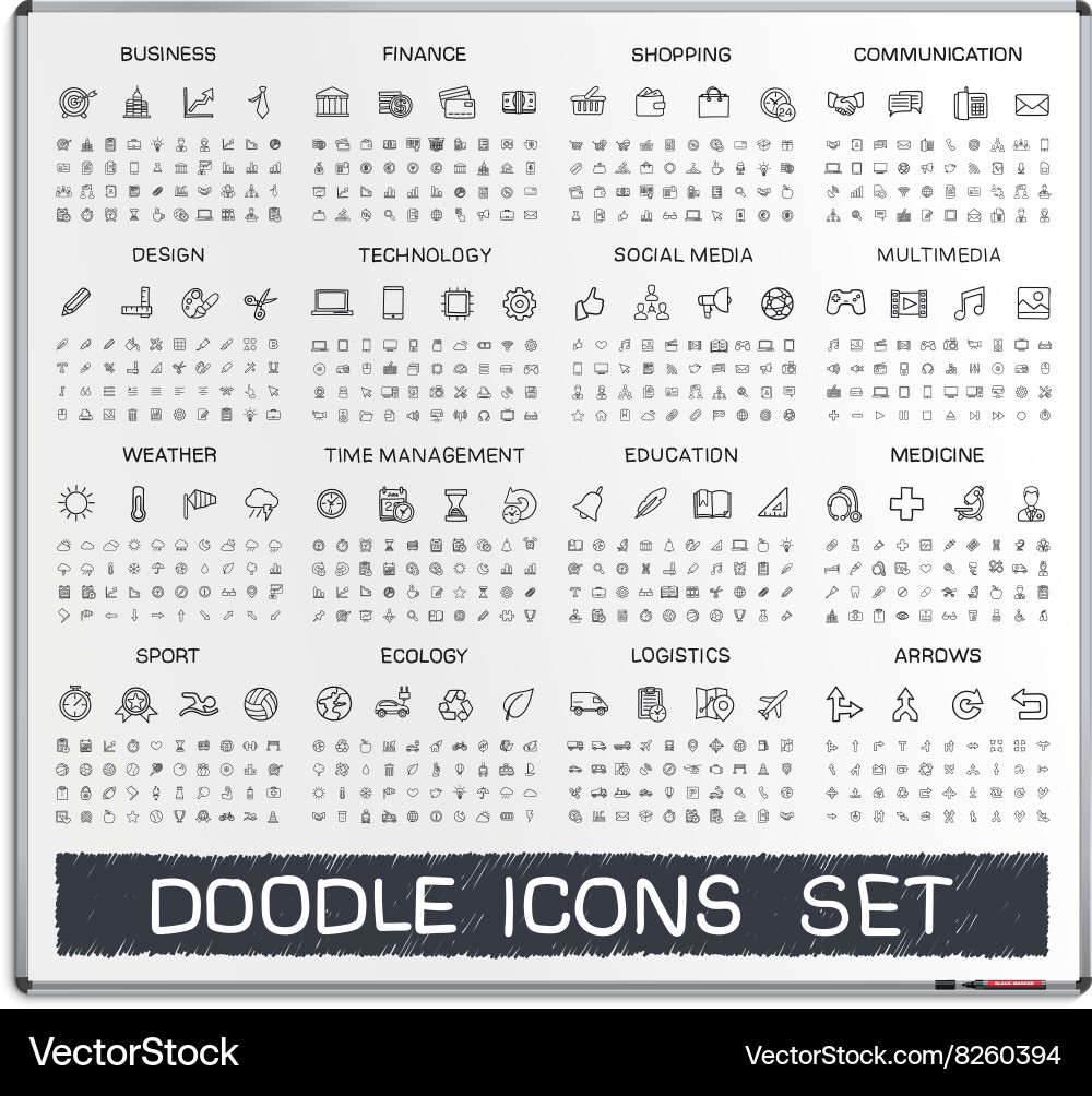 Hand Drawn Line Icons - Doodle Set Royalty Free Vector Image