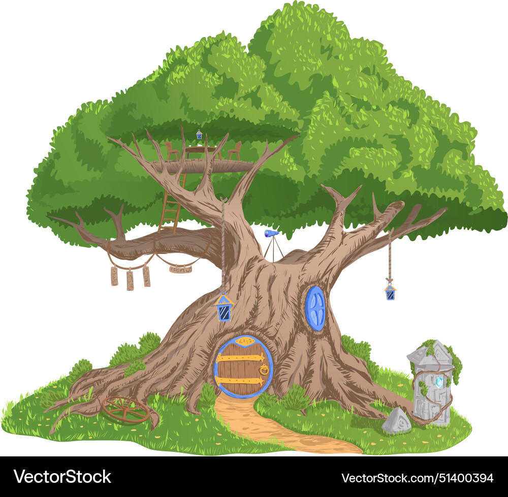 House in tree is fairy tale enchanted Royalty Free Vector