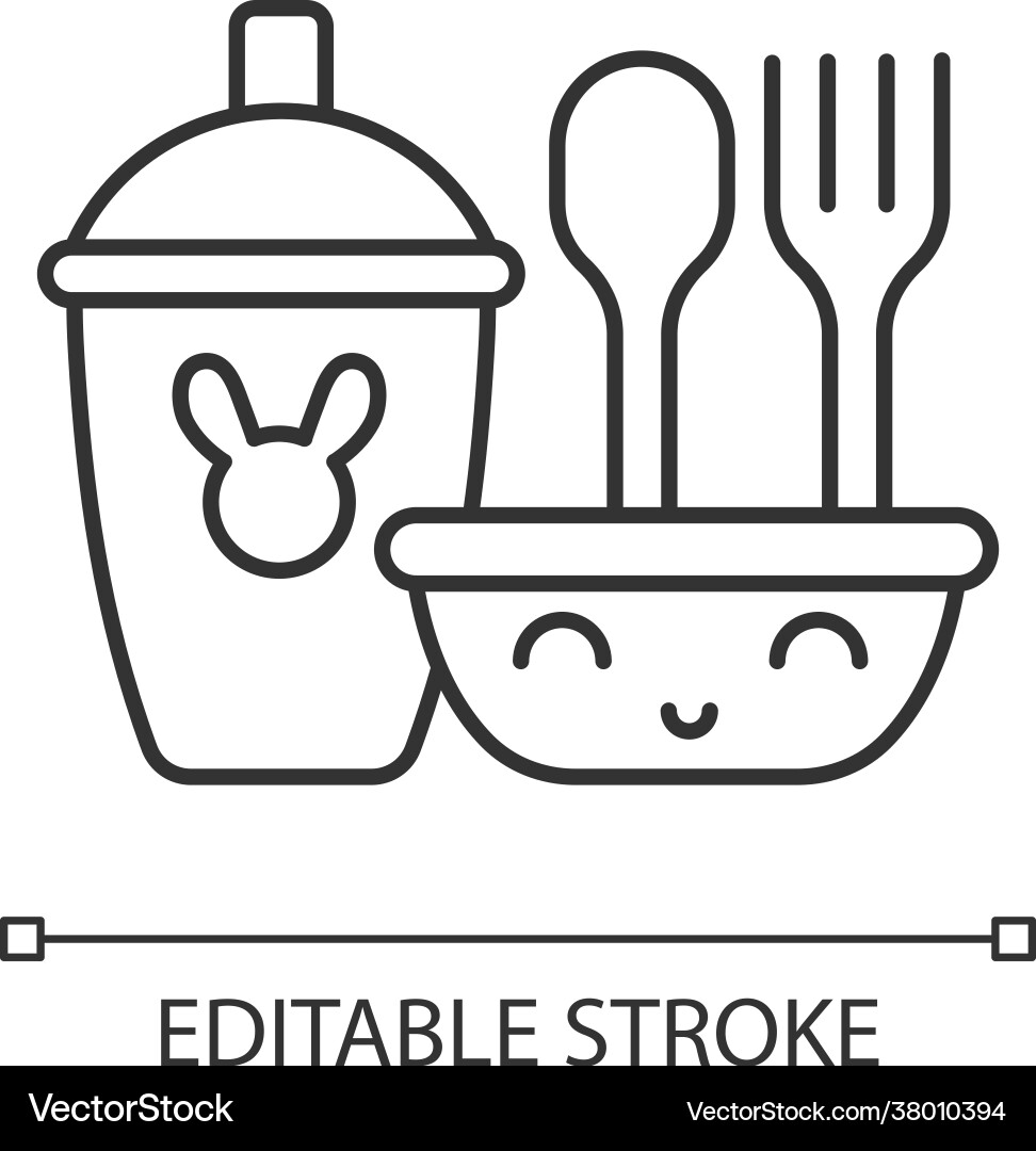 Kids dinnerware linear icon Royalty Free Vector Image