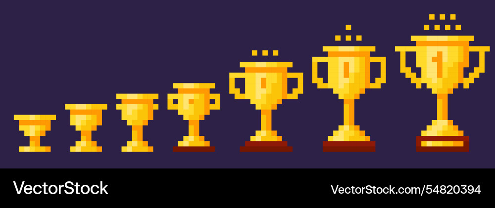 Pixel golden trophy animation gradual upgrade Vector Image