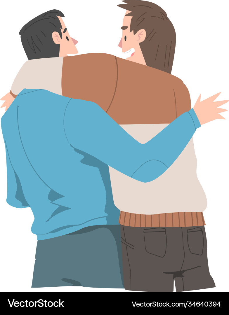 Two men hugging view from behind male friendship Vector Image