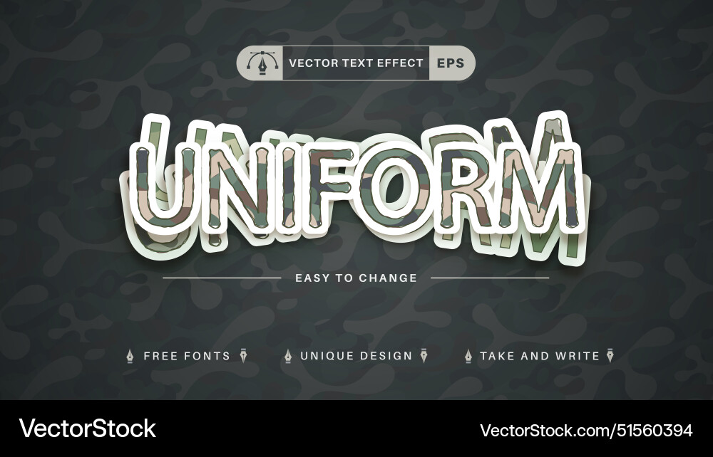 Uniform - editable text effect font style Vector Image
