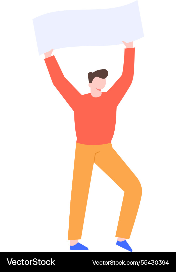 Young man holding empty banner protesting Vector Image