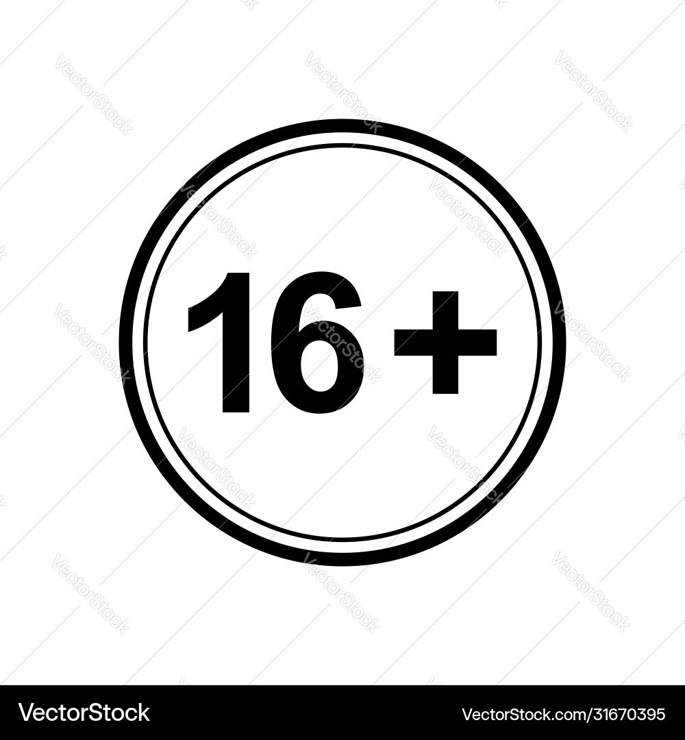 16 plus icon black sign Royalty Free Vector Image