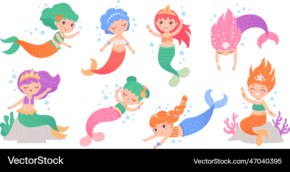 Adorable Mermaid Princesses Royalty Free Vector Image