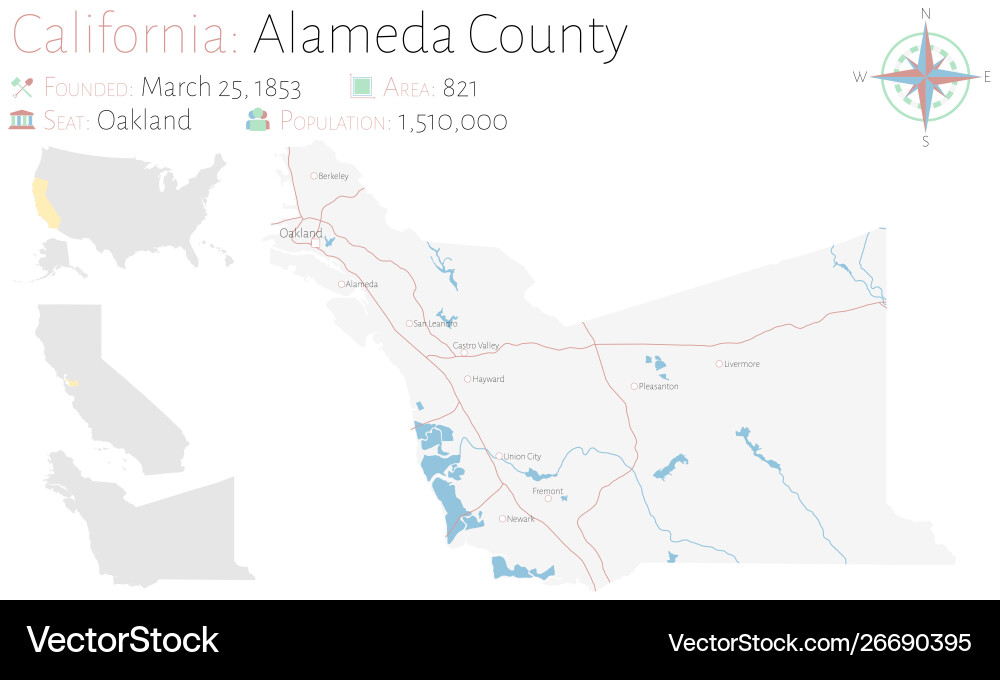 Alameda County California Map Royalty Free Vector Image