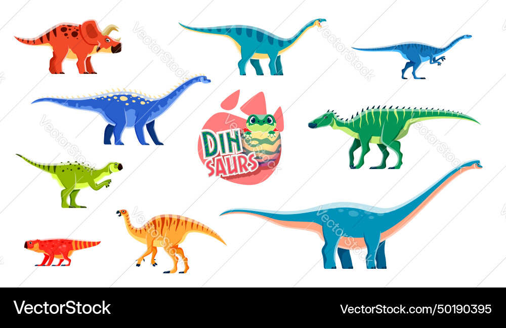 Cartoon cute and funny dinosaurs characters Vector Image