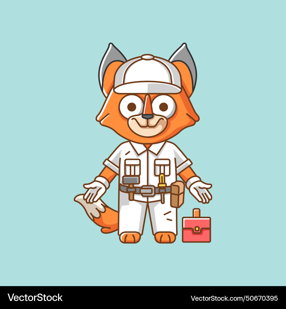 Cute fox mechanic with tool at workshop cartoon Vector Image
