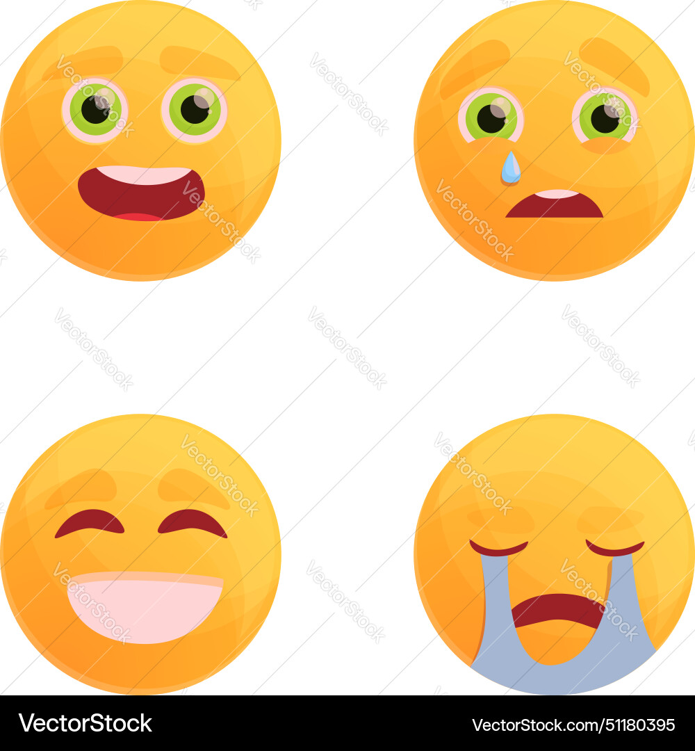 Emoticon icons set cartoon smiley Royalty Free Vector Image