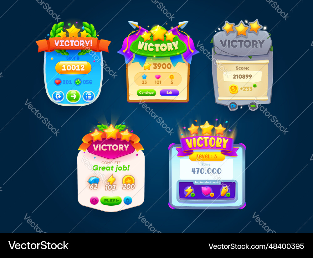 Game victory banner or popup window gamer menu Vector Image