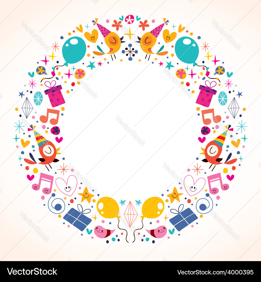 Happy birthday circle frame border design Vector Image