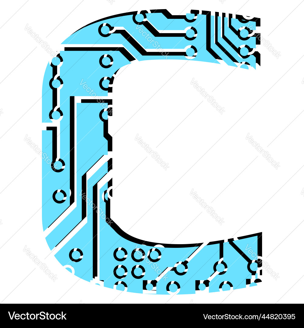 Latin digital letter c perforated with pcb Vector Image