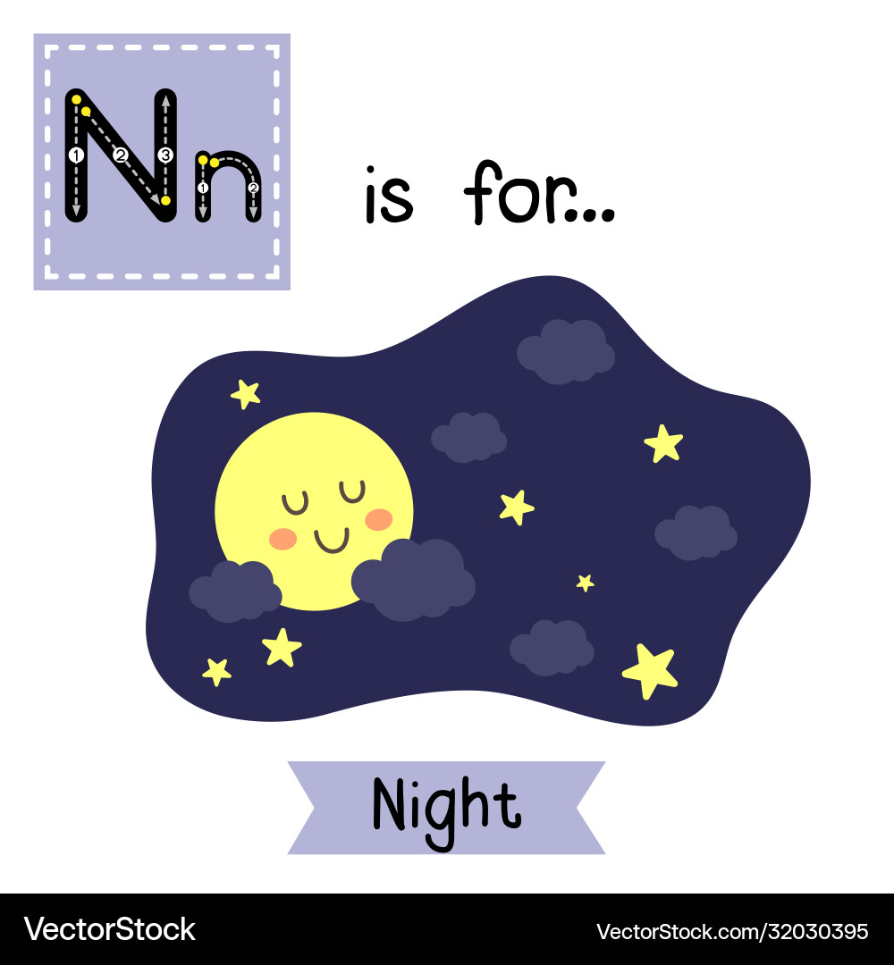Letter n tracing night Royalty Free Vector Image