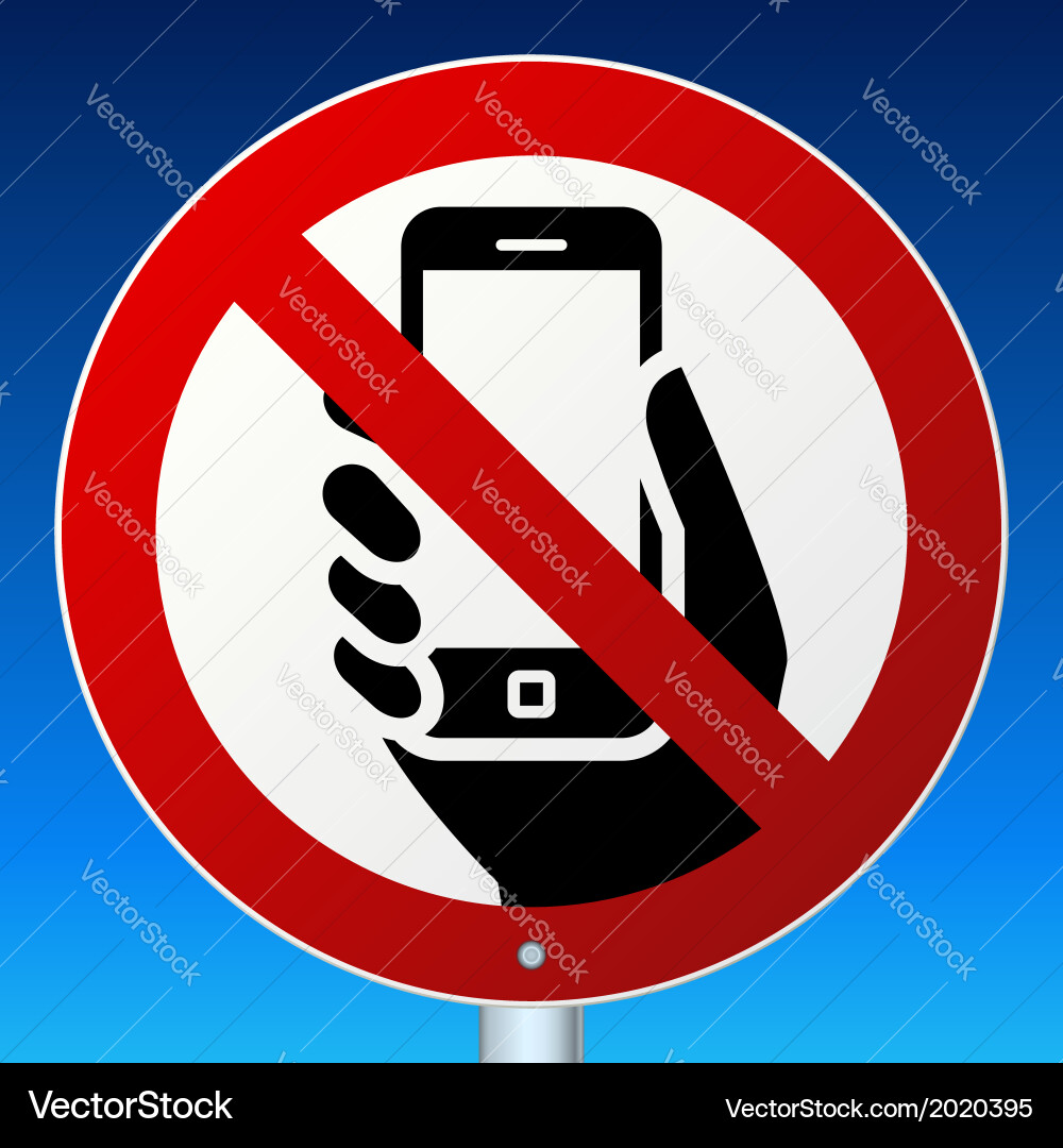 No mobile phones sign on blue Royalty Free Vector Image