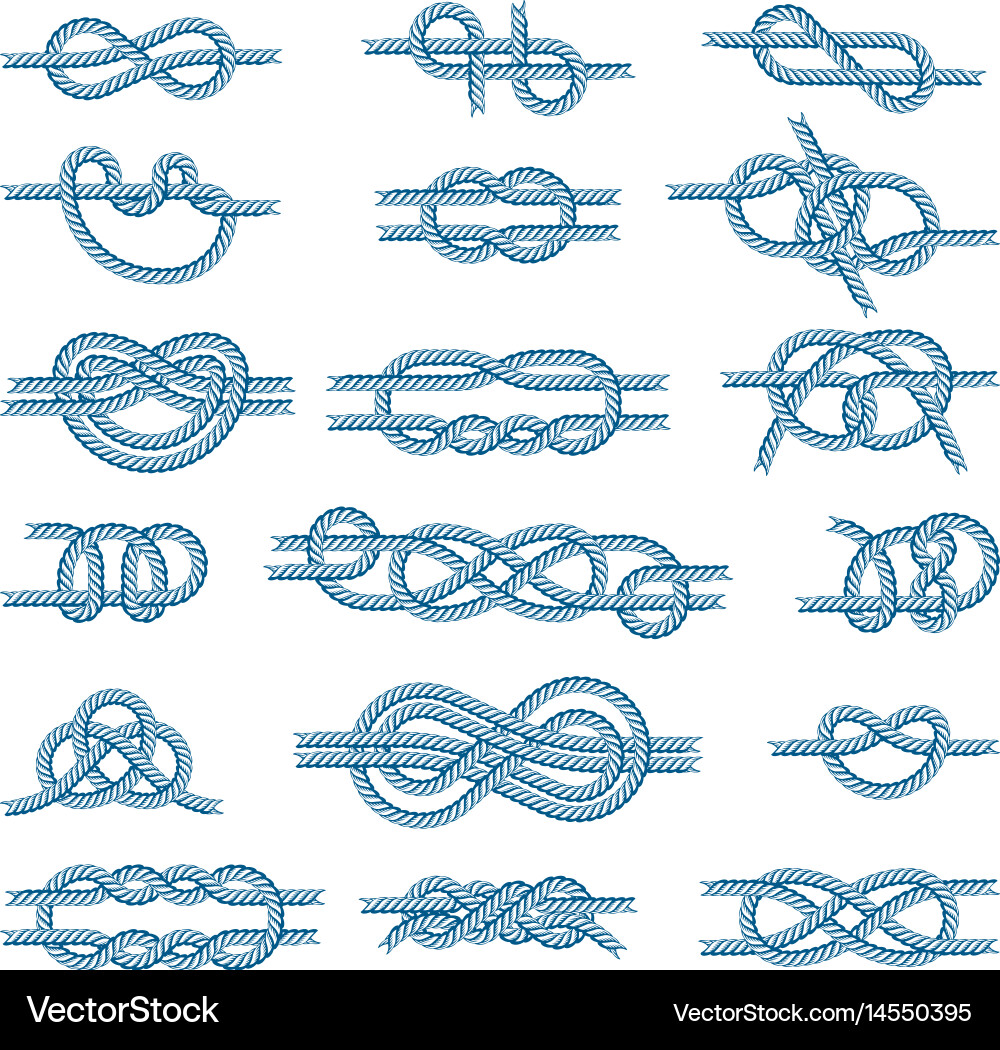 Sea boat knots set isolated Royalty Free Vector Image