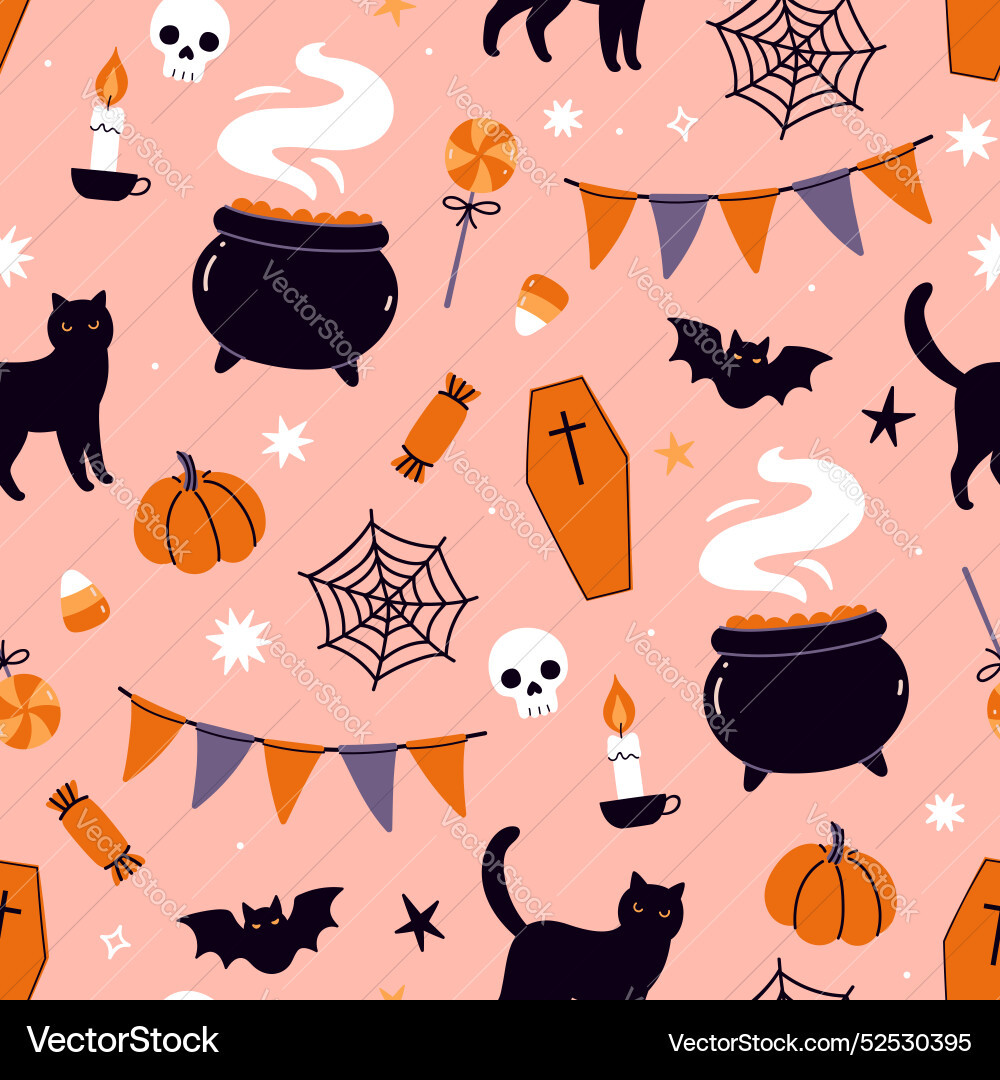 Seamless pattern with halloween items candies Vector Image