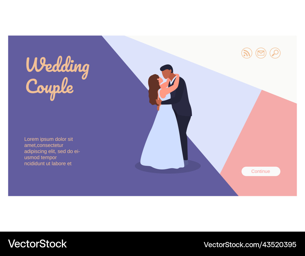 Wedding couple landing page flat design Royalty Free Vector