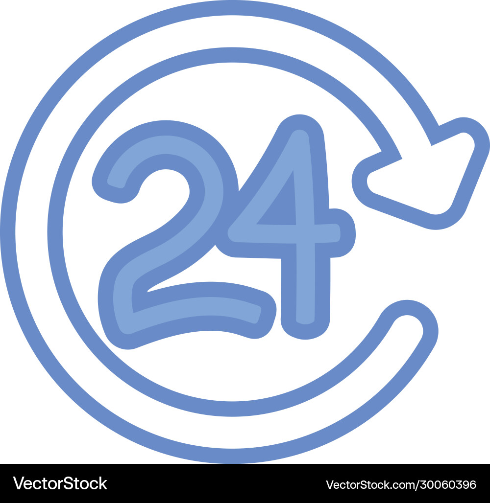 24 hours symbol icon blue outline style Royalty Free Vector