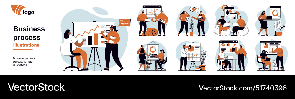 Business process concept with people scenes mega Vector Image