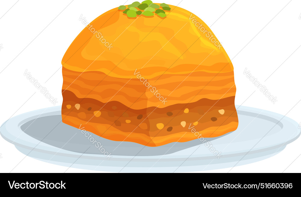Delicious baklava piece lying on plate covered Vector Image