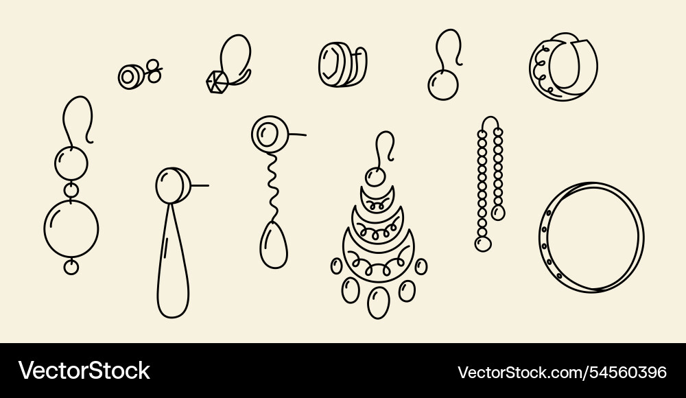 Doodle earrings drawing set different types Vector Image