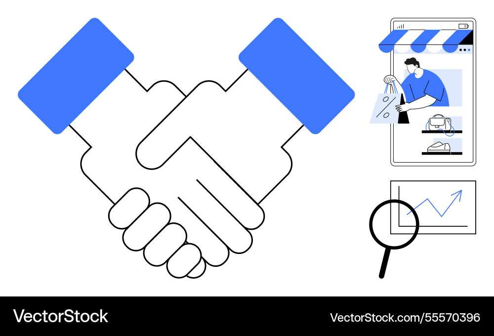 Handshake e-commerce and analytics keys Royalty Free Vector