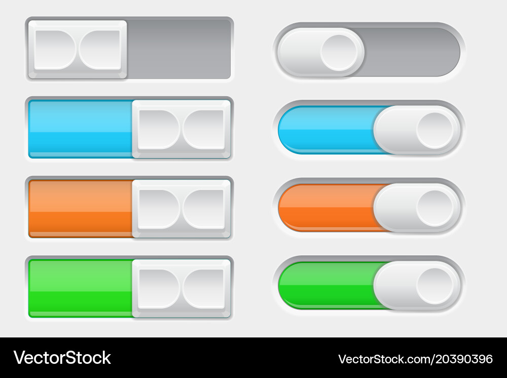 On and off colored slider buttons Royalty Free Vector Image