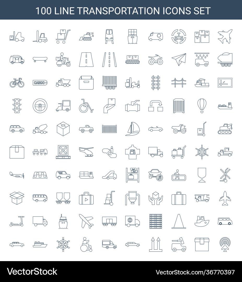 100 Transport Icons Lizenzfreies Vektorbild - VectorStock