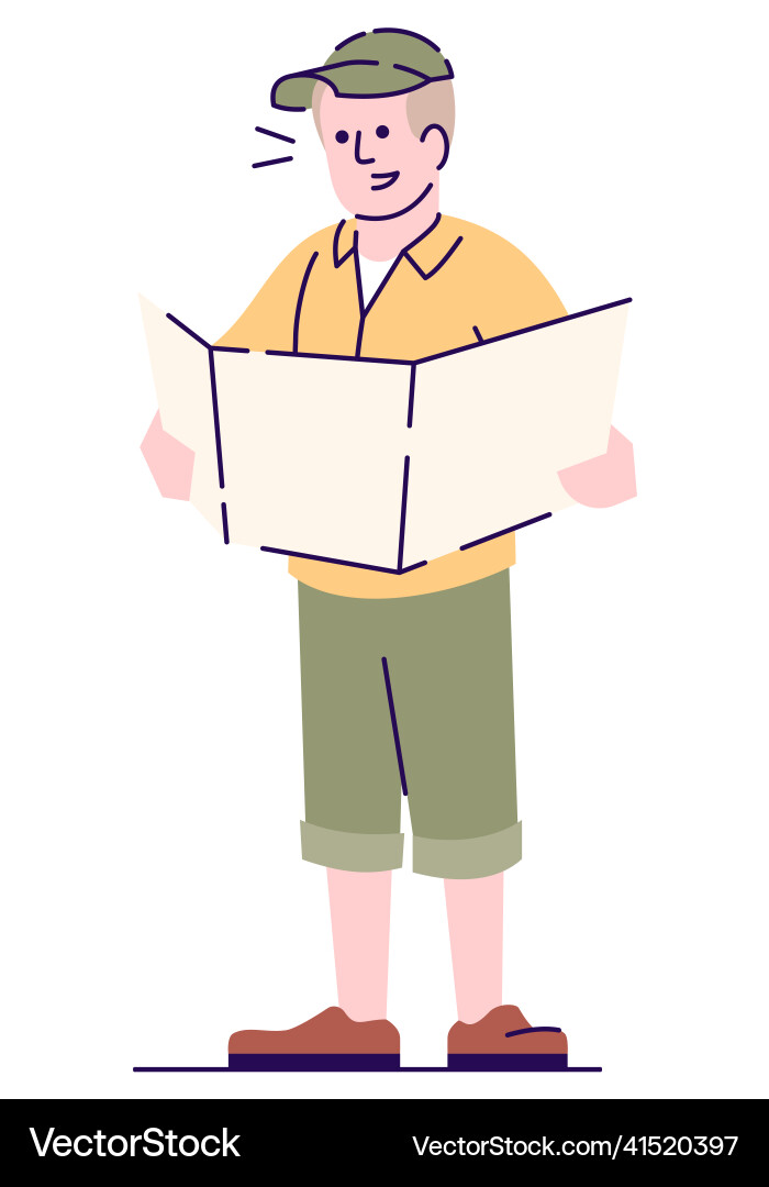 Adventurer with map semi flat rgb color Royalty Free Vector