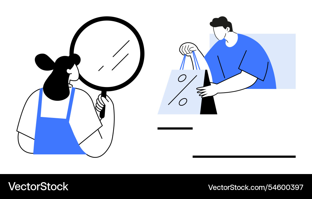 Customer examining shopping discounts and engaging