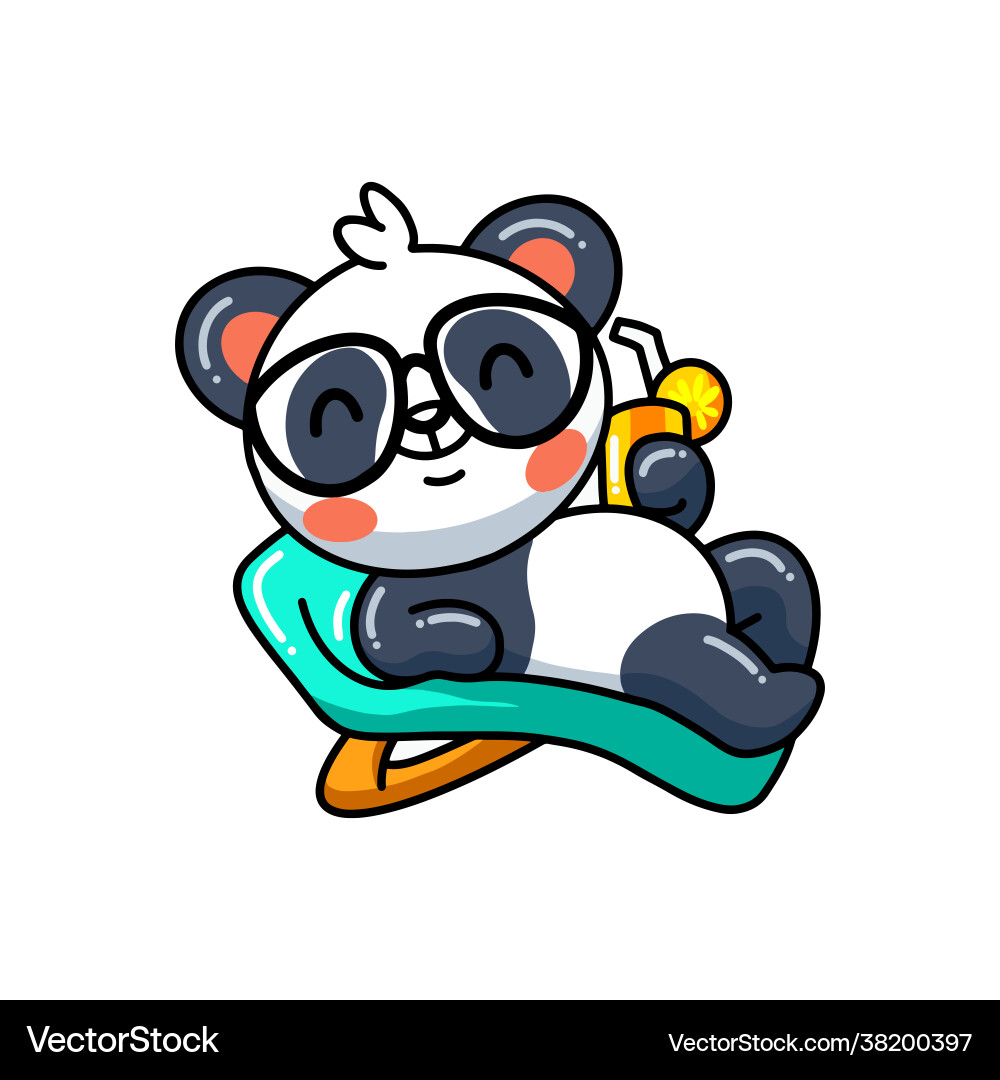 Cute little panda cartoon sunbathing Royalty Free Vector