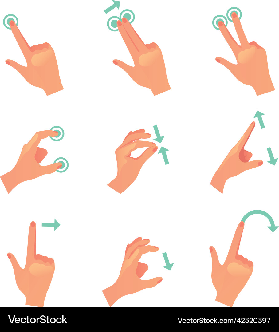 Hand gestures for smartphone isolated set Vector Image