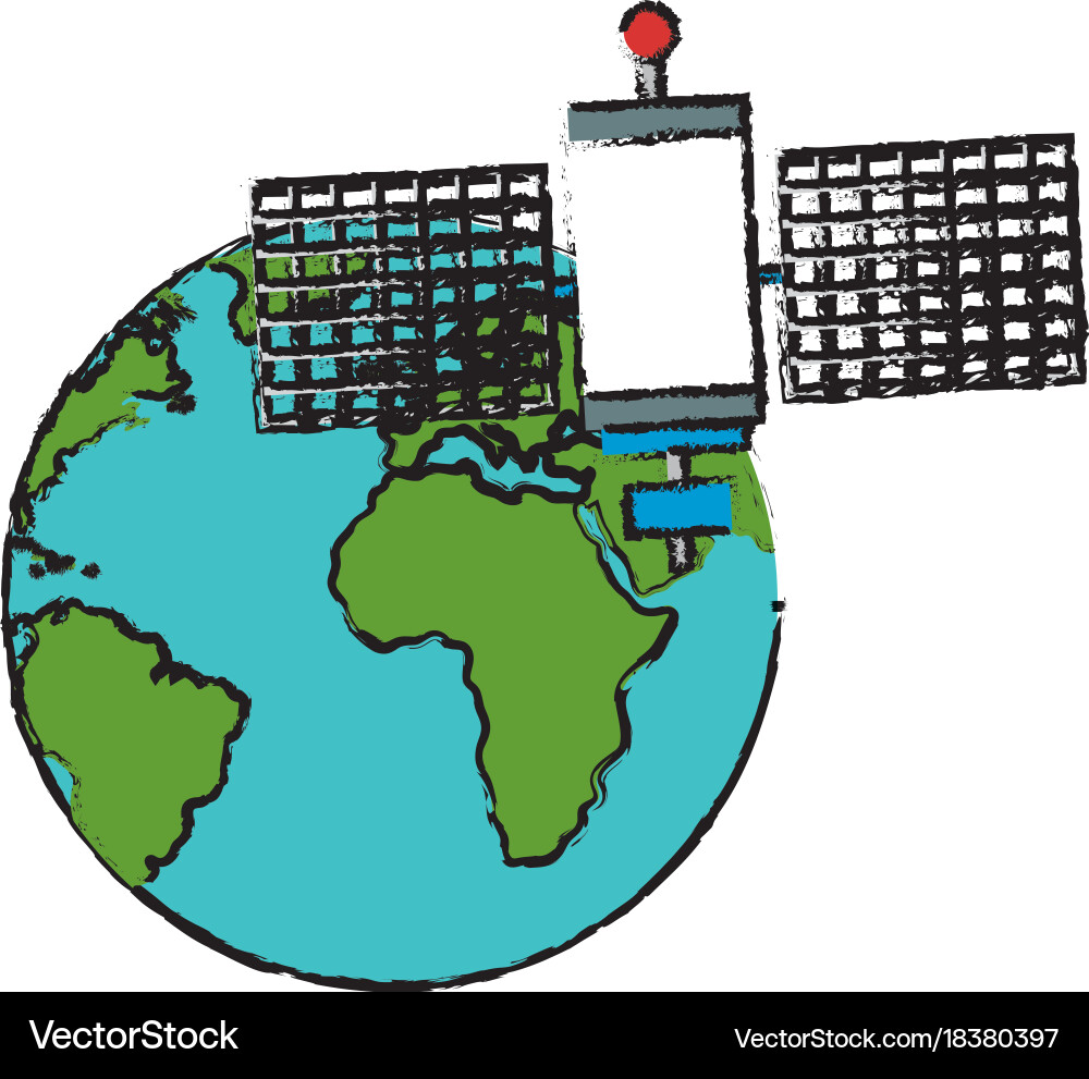 Planet earth with satellite Royalty Free Vector Image