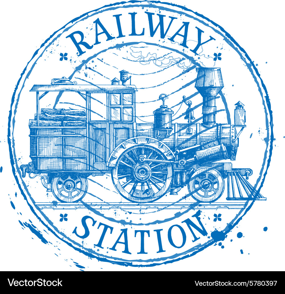 Steam train logo design template shabby Royalty Free Vector