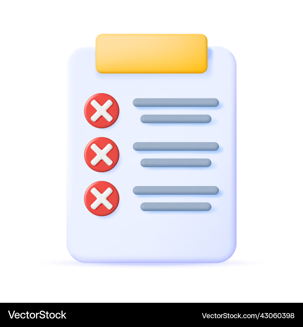 3d paper clipboard holder with wrong checklist Vector Image