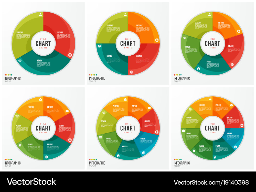 Cycle chart infographic templates with 3 4 5 6 7 8
