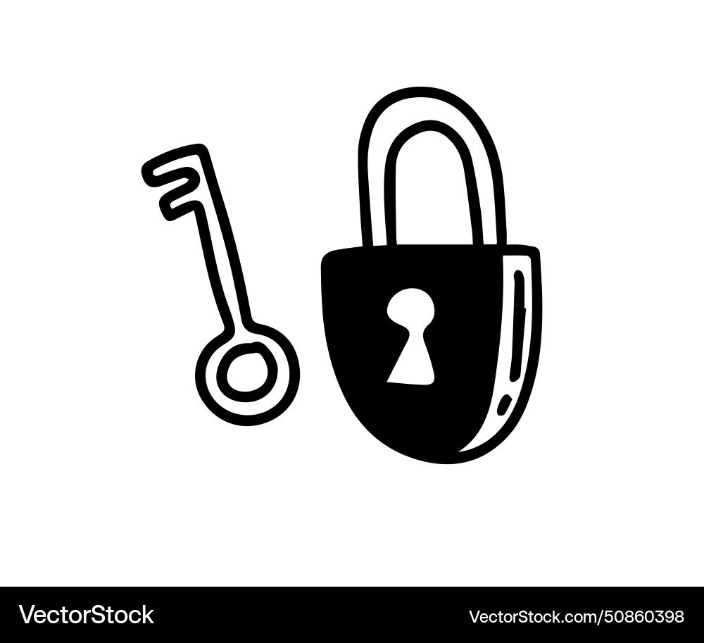 Doodle lock and key hand drawn sketch style Vector Image