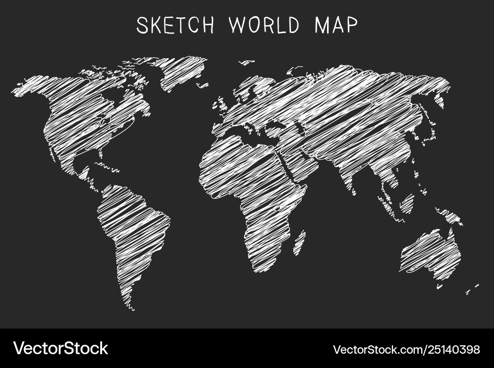Hand drawn hatched world map Royalty Free Vector Image